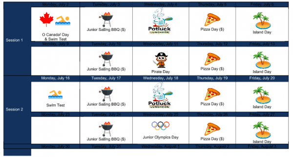 Sample CYC Junior Sailing Calendar | Chester Yacht Club